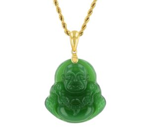 smiling laughing buddha green jade pendant necklace rope chain genuine certified grade a jadeite jade hand crafted, jade necklace, gold buddha necklace, buddha chain, jade medallion 24" rope necklace