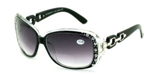 v.w.e. oversized rhinestones women bifocal reading sunglasses reader glasses vintage outdoor (black, 2.50)