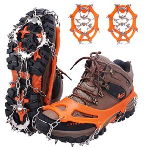 win.max crampons for shoes, traction cleats ice snow grips with 19 stainless steel spikes, shoe talons anti - slip boots spikes for walking, jogging, climbing and hiking (orange, m)