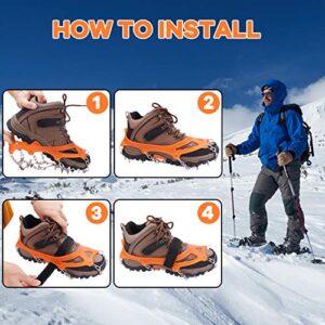 WIN.MAX Crampons for Shoes, Traction Cleats Ice Snow Grips with 19 Stainless Steel Spikes, Shoe Talons Anti - Slip Boots Spikes for Walking, Jogging, Climbing and Hiking (Orange, M)