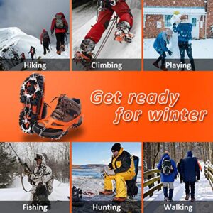 WIN.MAX Crampons for Shoes, Traction Cleats Ice Snow Grips with 19 Stainless Steel Spikes, Shoe Talons Anti - Slip Boots Spikes for Walking, Jogging, Climbing and Hiking (Orange, M)