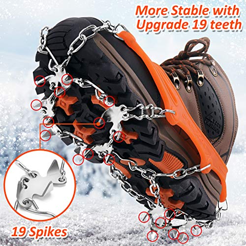 WIN.MAX Crampons for Shoes, Traction Cleats Ice Snow Grips with 19 Stainless Steel Spikes, Shoe Talons Anti - Slip Boots Spikes for Walking, Jogging, Climbing and Hiking (Orange, M)