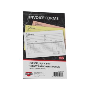 cosco® service invoice form book with slip, artistic, 5 3/8" x 8 1/2", 3-part, 50 sets (074008)