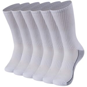 sunew crew dress socks, bamboo men casual wicking cushioned long hiking athletic mid calf socks for indoor outdoor workout running basketball hiking 3 pack white m