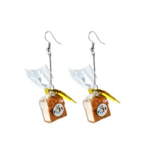 mountainer creative handmade mini simulation food toast dangle earrings for women cute bread drop earrings funny jewelry gift