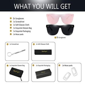 Dollger Trendy Mirrored Sunglasses for women men Rimless one piece colored lens reflective cool 2PCS