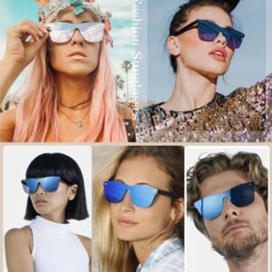 Dollger Trendy Mirrored Sunglasses for women men Rimless one piece colored lens reflective cool 2PCS