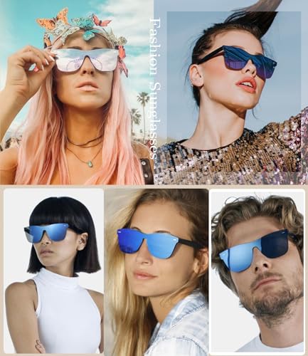 Dollger Trendy Mirrored Sunglasses for women men Rimless one piece colored lens reflective cool 2PCS