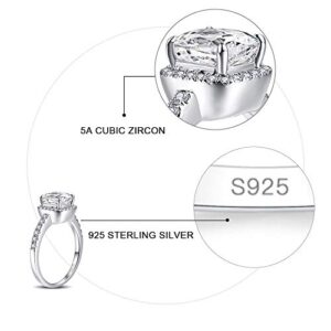 AVECON 2.3 Ct Cushion Cut Wedding Rings Cubic Zirconia Engagement Rings 925 Sterling Silver Halo Engagement Rings for Women Size 5