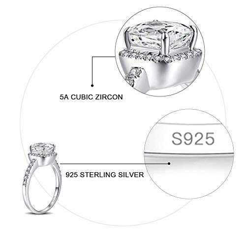 AVECON 2.3 Ct Cushion Cut Wedding Rings Cubic Zirconia Engagement Rings 925 Sterling Silver Halo Engagement Rings for Women Size 5