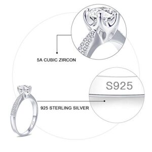 AVECON Classic 4.5 Carat Engagement Rings Cubic Zirconia Round Cut Solitaire Wedding Ring 925 Sterling Silver CZ Bands Rings for Women Size 6