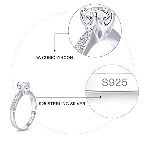 AVECON Classic 4.5 Carat Engagement Rings Cubic Zirconia Round Cut Solitaire Wedding Ring 925 Sterling Silver CZ Bands Rings for Women Size 6