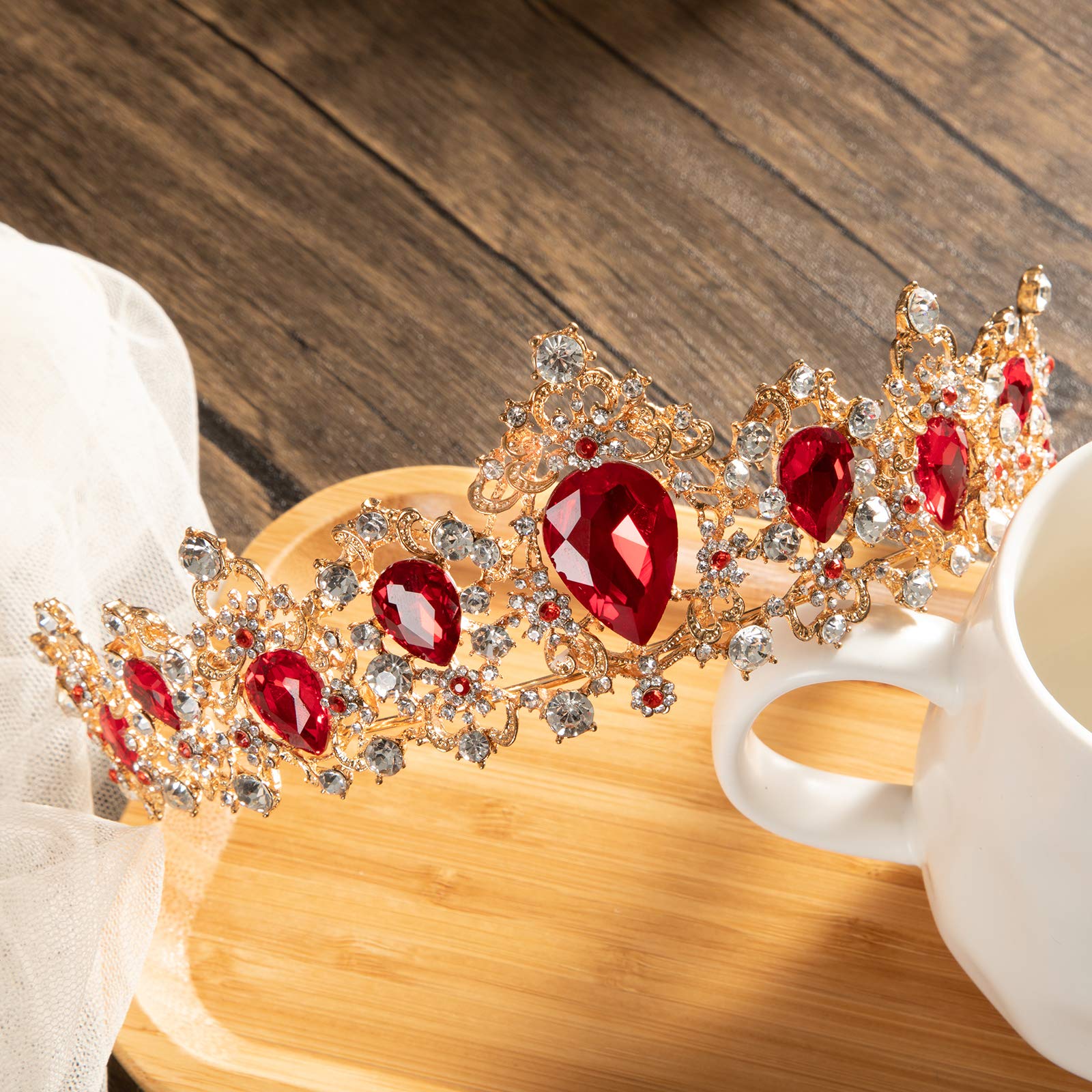 Baroque Vintage Rhinestone Crystal Crown - Tiaras and Crown for Women - Princess Rhinestone Crown for Christmas/Wedding/Prom/Pageant/Costume Birthday Party/Photography (Red ruby crown)