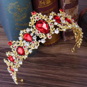 Baroque Vintage Rhinestone Crystal Crown - Tiaras and Crown for Women - Princess Rhinestone Crown for Christmas/Wedding/Prom/Pageant/Costume Birthday Party/Photography (Red ruby crown)