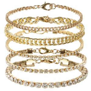 kelistom cuban link rhinestone tennis anklet set for women teen girls, 18k gold or white gold plated chain ankle bracelets for women with extension