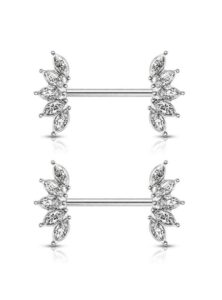 pierce me (2pcs) shiny 5 marquise crystals fan ends nipple barbell rings (clear)