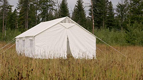 Elk Mountain Tents Outdoor Large Canvas Waterproof Wall Tent And Angle Kit With Screened Windows And Stove Pip Jack for 6 person tent, Best for Family Camping and Hunting Trip - 13x13 - Standard Model