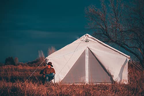 Elk Mountain Tents Outdoor Large Canvas Waterproof Wall Tent And Angle Kit With Screened Windows And Stove Pip Jack for 6 person tent, Best for Family Camping and Hunting Trip - 13x13 - Standard Model