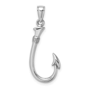 3d fish hook charm in real 14k white gold 24 mm x 13 mm