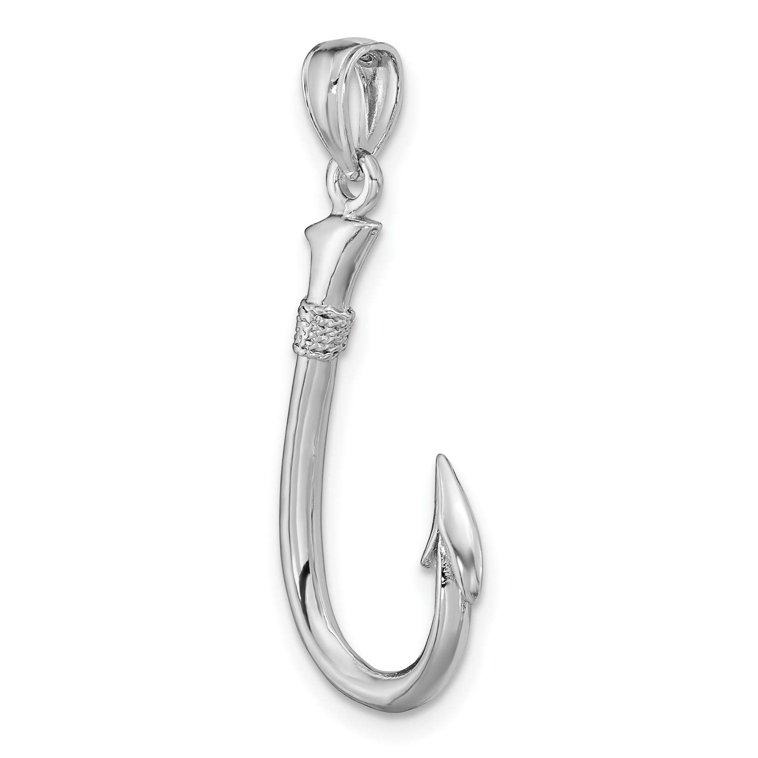 3D Fish Hook Charm In Real 14k White Gold 24 mm x 13 mm