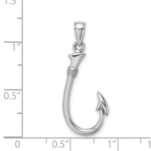 3D Fish Hook Charm In Real 14k White Gold 24 mm x 13 mm