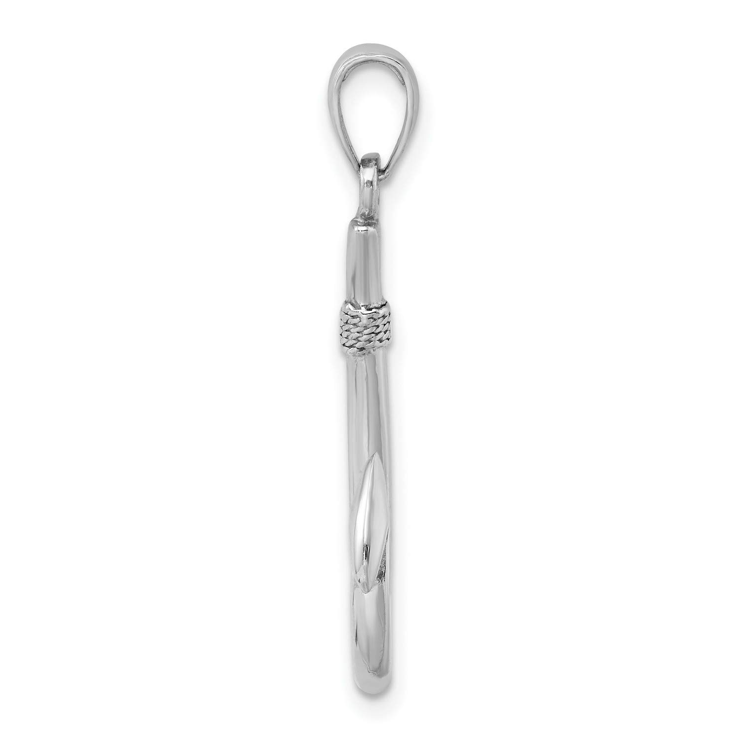 3D Fish Hook Charm In Real 14k White Gold 24 mm x 13 mm