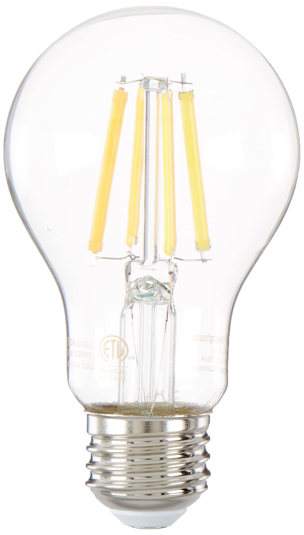 Westinghouse 5136100 6.5 Watt (60 Watt Equivalent) A19 Dimmable Clear Filament LED Light Bulb, Medium Base, 2 Pack