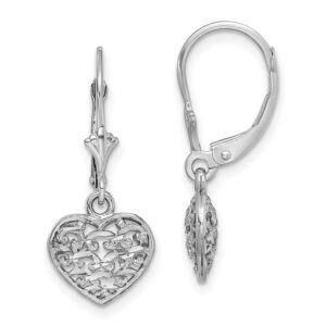 3d mini puffed heart leverback earrings in real 14k white gold 25 mm x 10 mm