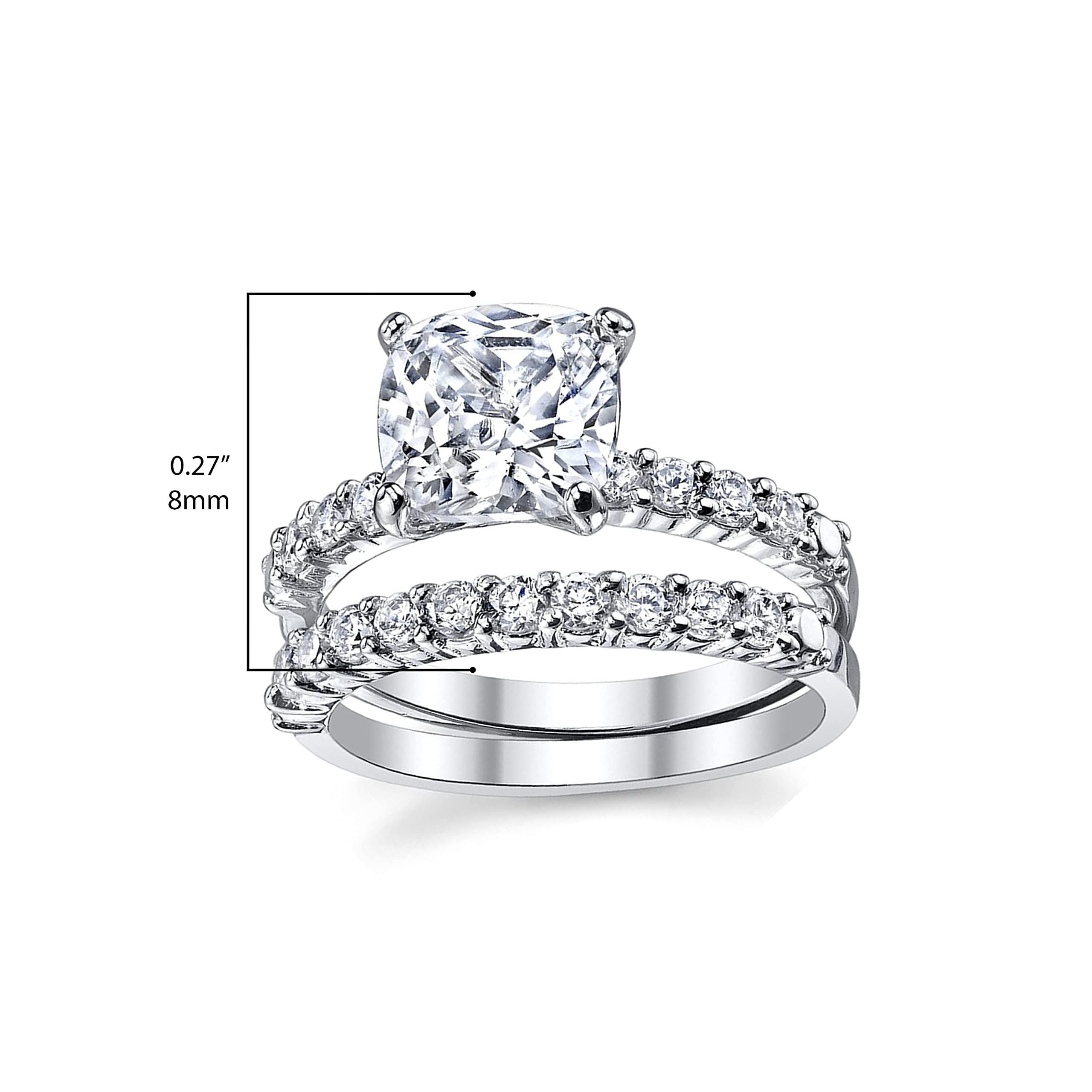 Metal Masters CO. Womens 2.5Ct Wedding Engagement Ring Band Set Fabulous Cushion CZ Sterling Silver 925