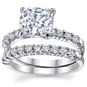 Metal Masters CO. Womens 2.5Ct Wedding Engagement Ring Band Set Fabulous Cushion CZ Sterling Silver 925