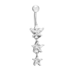 belly button rings 14g 316l surgical steel cute white star dangle cubic zirconia navel piercing jewelry