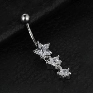 Belly Button Rings 14G 316L Surgical Steel Cute White Star Dangle Cubic Zirconia Navel Piercing Jewelry