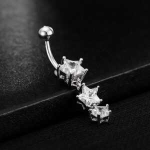 Belly Button Rings 14G 316L Surgical Steel Cute White Star Dangle Cubic Zirconia Navel Piercing Jewelry