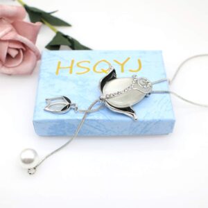 Crystal Flower Pendant Necklace Pretty Pearl Adjustable Long Sweater Necklace Fashion Jewelry for Women (Tulip flower)