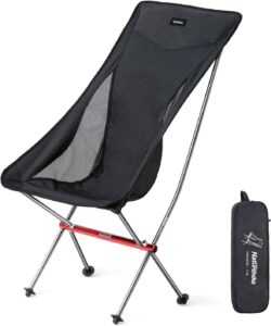 naturehike folding camping chair, lightweight high back portable compact chair, large heavy duty 330lbs for adults, hiking camp backpacking beach picnic fishing with storage bag, black