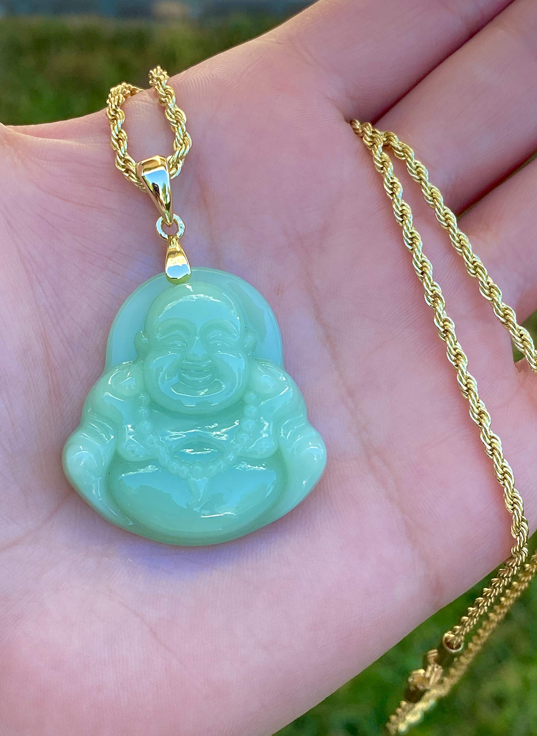 Smiling Laughing Buddha Green Jade Pendant Cute Necklace Rope Chain Genuine Certified Grade A Jadeite Jade Hand Crafted, Jade Neckalce, 14k Gold Filled Buddha necklace, Jade Medallion Apple Green