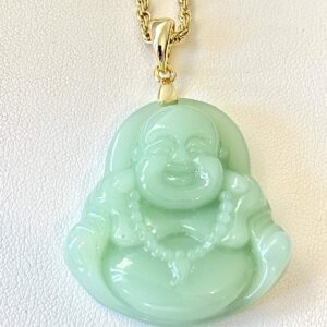 Smiling Laughing Buddha Green Jade Pendant Cute Necklace Rope Chain Genuine Certified Grade A Jadeite Jade Hand Crafted, Jade Neckalce, 14k Gold Filled Buddha necklace, Jade Medallion Apple Green