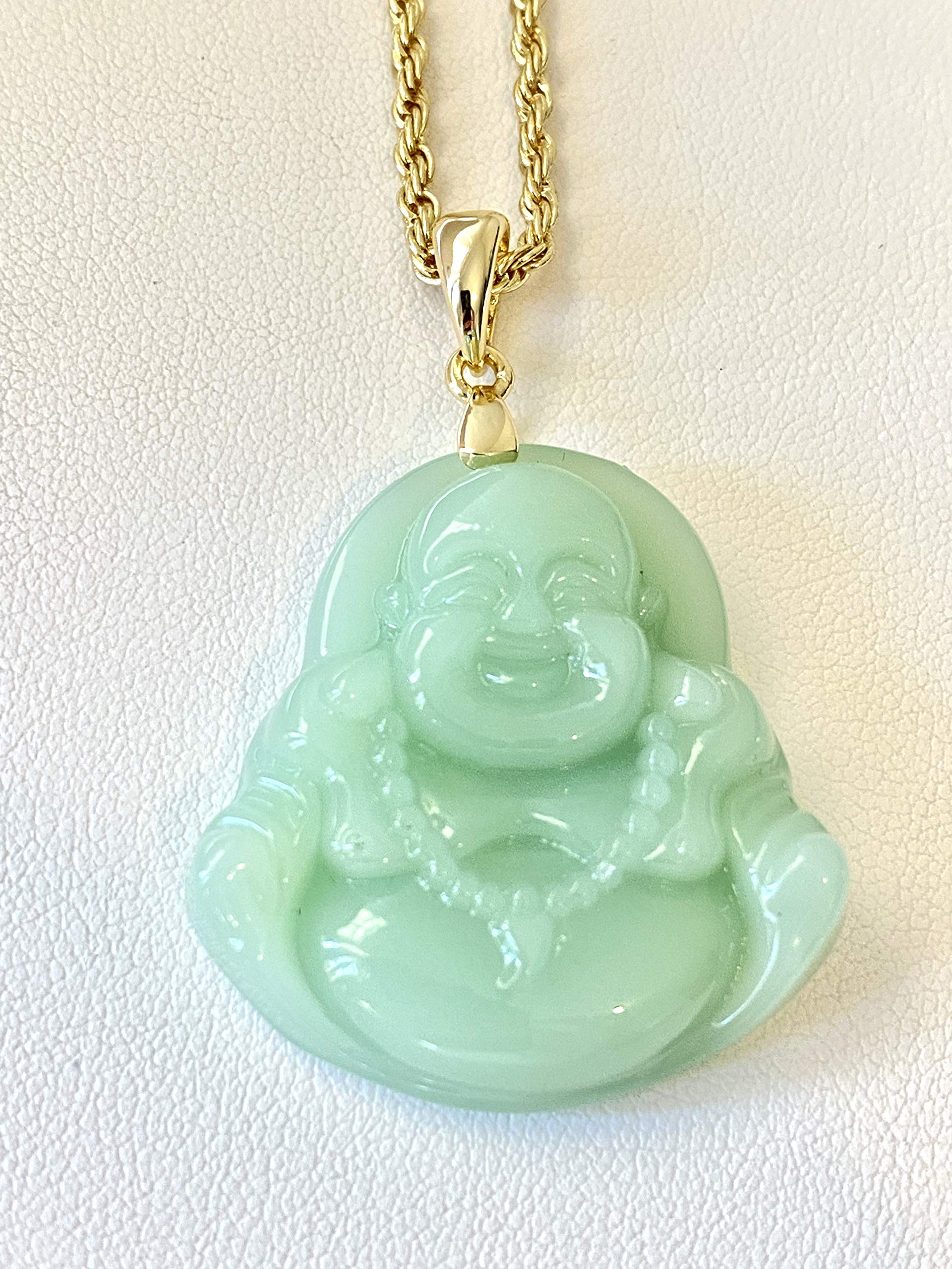 Smiling Laughing Buddha Green Jade Pendant Cute Necklace Rope Chain Genuine Certified Grade A Jadeite Jade Hand Crafted, Jade Neckalce, 14k Gold Filled Buddha necklace, Jade Medallion Apple Green