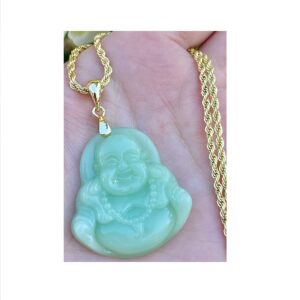 Smiling Laughing Buddha Green Jade Pendant Cute Necklace Rope Chain Genuine Certified Grade A Jadeite Jade Hand Crafted, Jade Neckalce, 14k Gold Filled Buddha necklace, Jade Medallion Apple Green