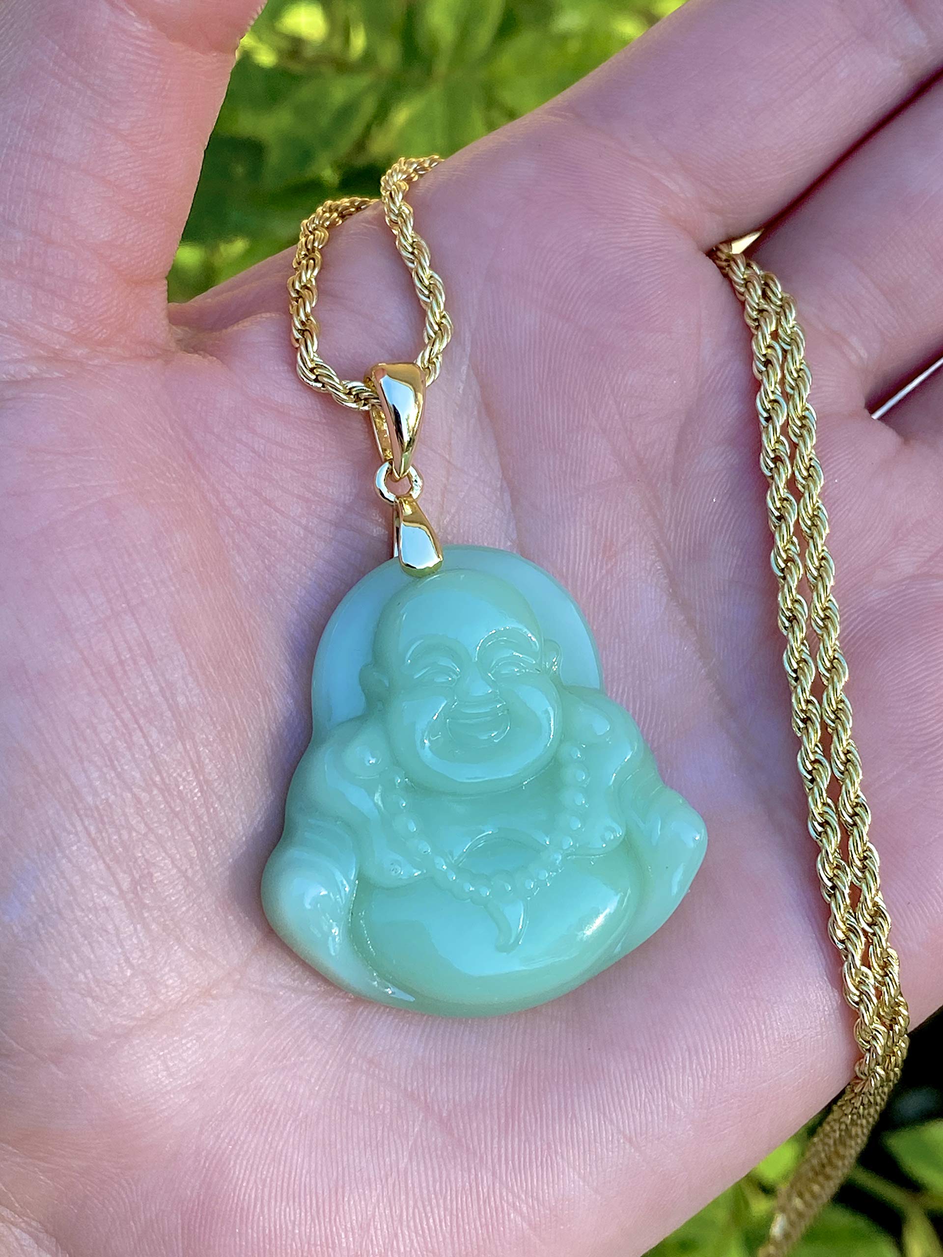 Smiling Laughing Buddha Green Jade Pendant Cute Necklace Rope Chain Genuine Certified Grade A Jadeite Jade Hand Crafted, Jade Neckalce, 14k Gold Filled Buddha necklace, Jade Medallion Apple Green