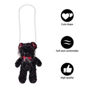 KESYOO Plush Satchel Bag Gothic Style Bear Shoulder Bag Pearl Chain Decor Lolita Cosplay Purse Black