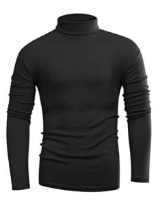 beauhuty men slim fit lightweight long sleeve pullover top turtleneck t-shirt (black,xl)