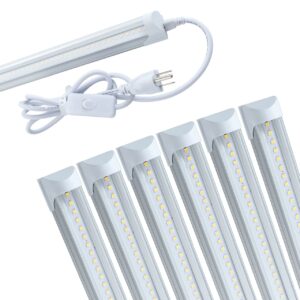 (pack of 6)t8 4ft led integrated tube light fixture, 24w shop light with on/off switch power cord,6000k supper white,clear cover,single strip indoor connectable lamp,replace fluorescent bulb light