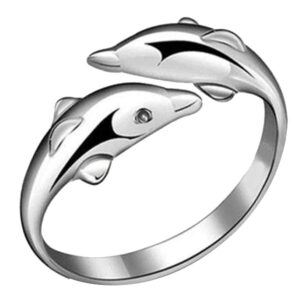 shiysrl exquisite jewelry ring love rings fashion women silver plated double dolphin opening adjustable finger ring gift wedding band best gifts for love with valentine's day - silver