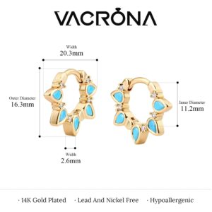 VACRONA Huggie Earrings for Women 18k Gold Plated Turquoise Huggie Hoop Earrings Cute Earrings for Her