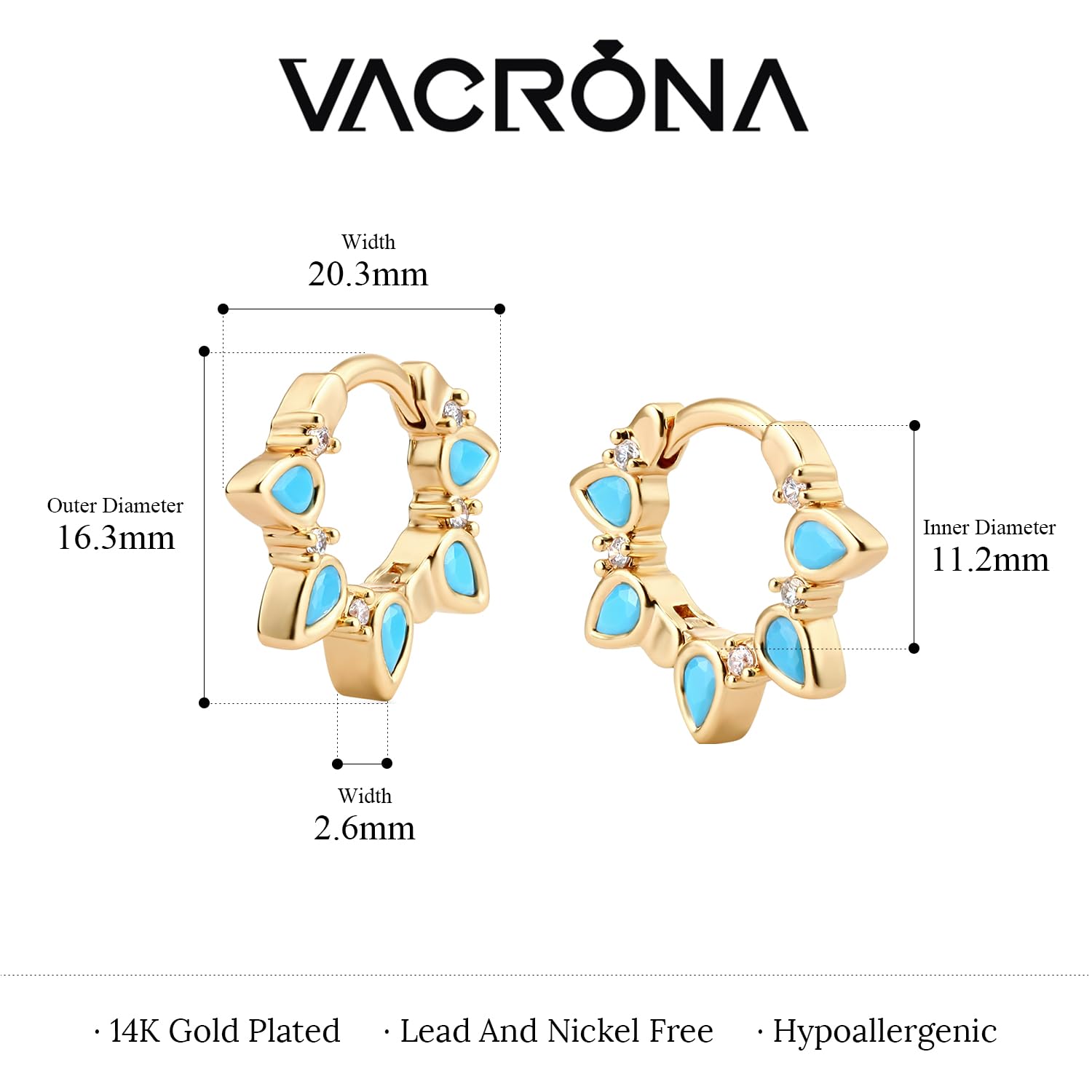 VACRONA Huggie Earrings for Women 18k Gold Plated Turquoise Huggie Hoop Earrings Cute Earrings for Her