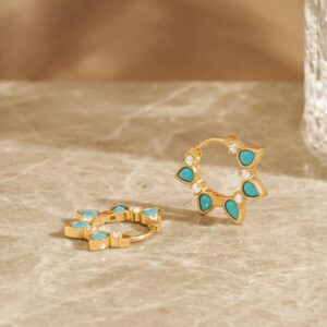 VACRONA Huggie Earrings for Women 18k Gold Plated Turquoise Huggie Hoop Earrings Cute Earrings for Her