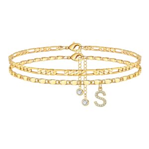 ursteel 14k gold plated adjustable ankle bracelet with s initial for women, anklet jewelry gift for teen girls