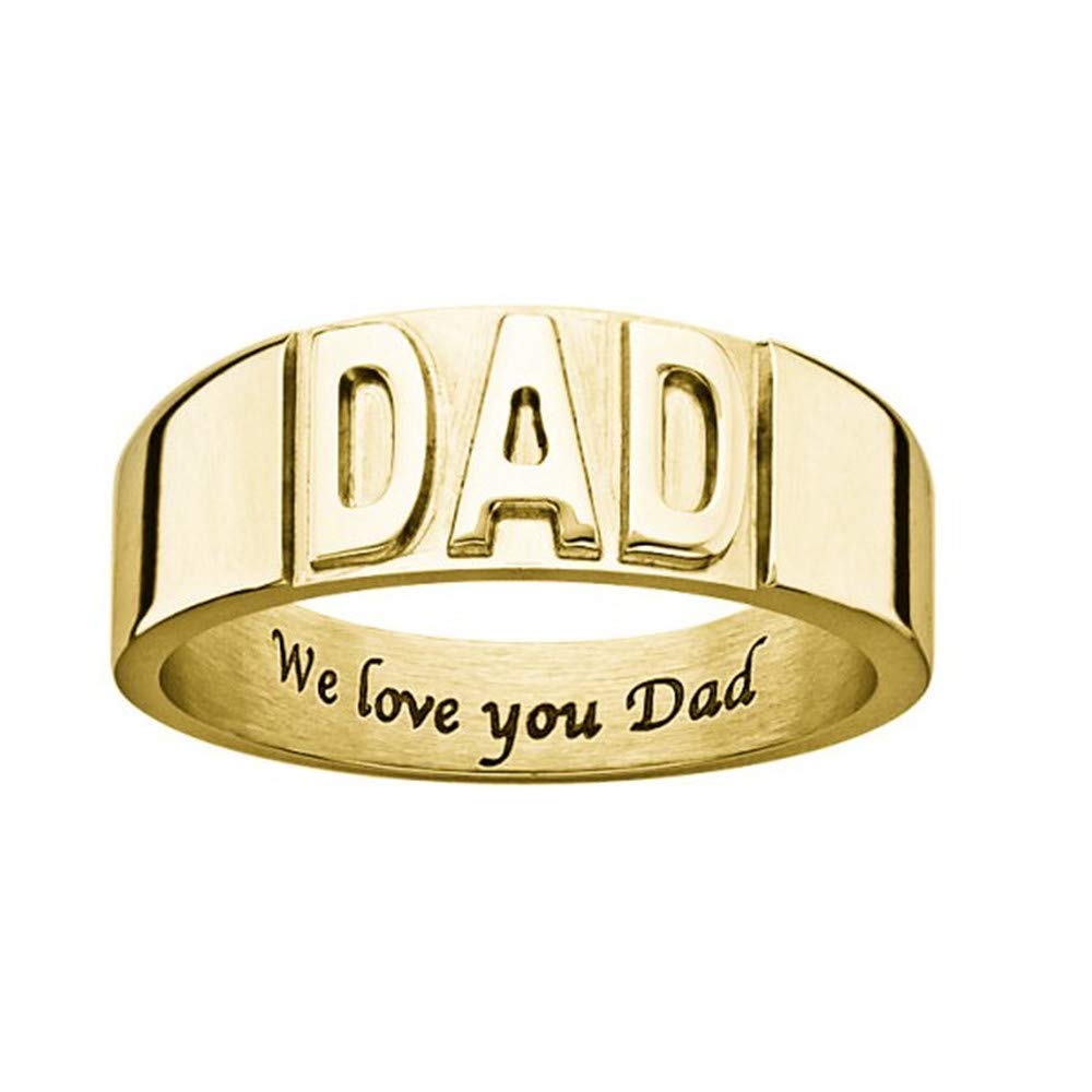 Suxerlry Custom Dad Rings Personalized Sterling Silver 925 Engraved Name Jewelry for Father (Gold)