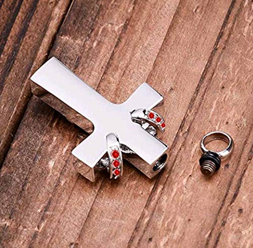 MEMORIALU Grandma Cross Urn Necklaces for Ashes Red Cremation Keepsake Memorial Pendant Necklace